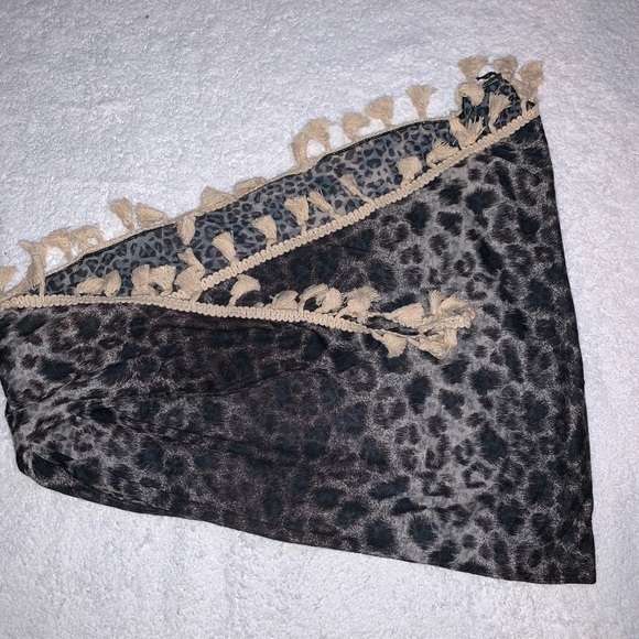 Accessories | New Nwt Animal Print Triangle Scarf Cream Fringe | Poshmark